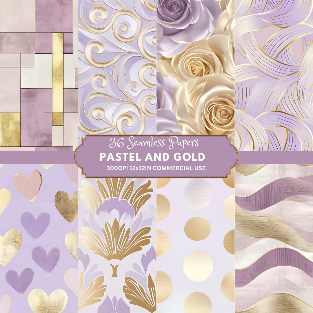 36 Pastel and Gold Digital Seamless Paper – mydotprompt