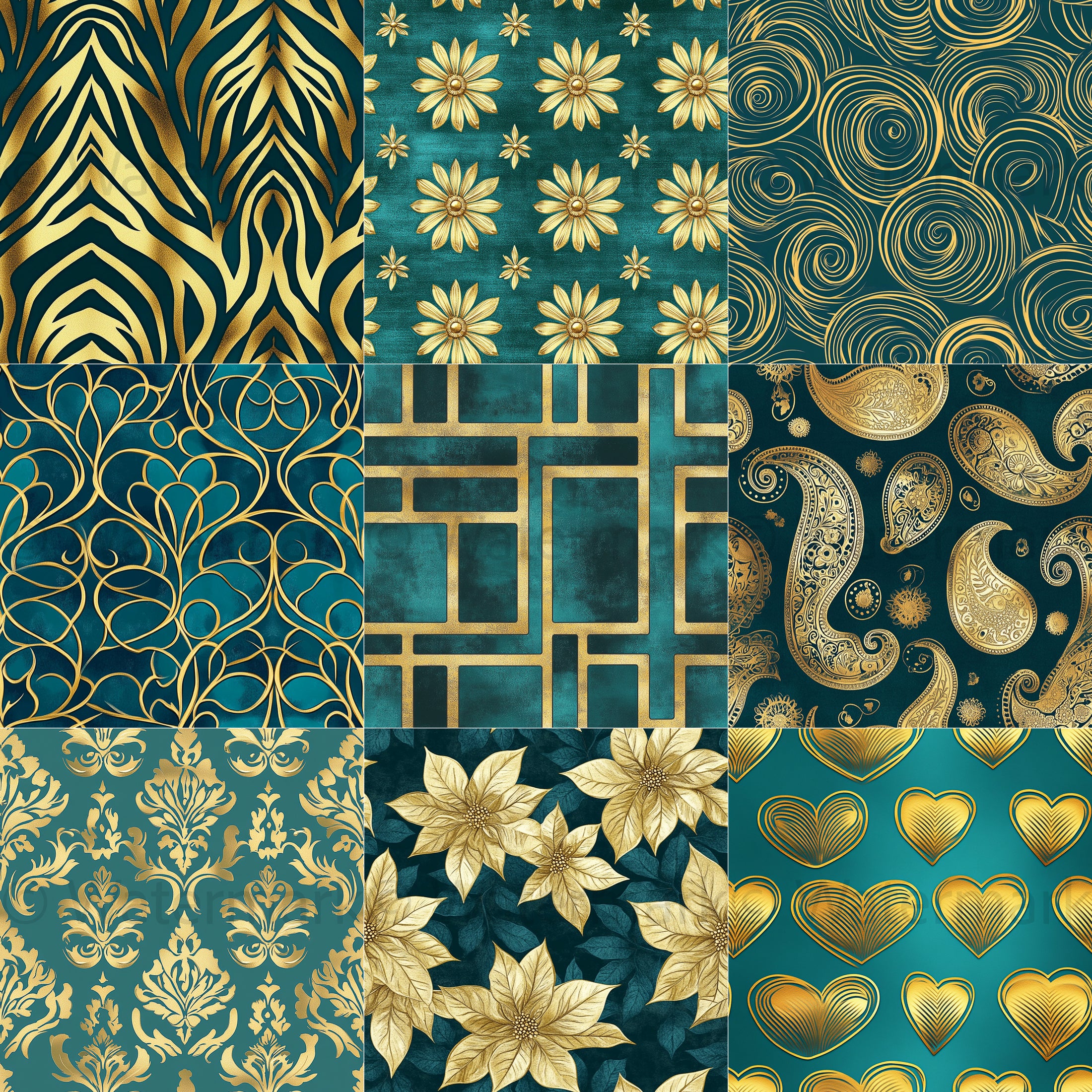 Midjourney Prompts For Teal Gold Velvet Luxury Seamless Papers ...